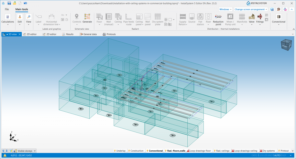 Radiant steel ceiling panels installation in commercial building ...