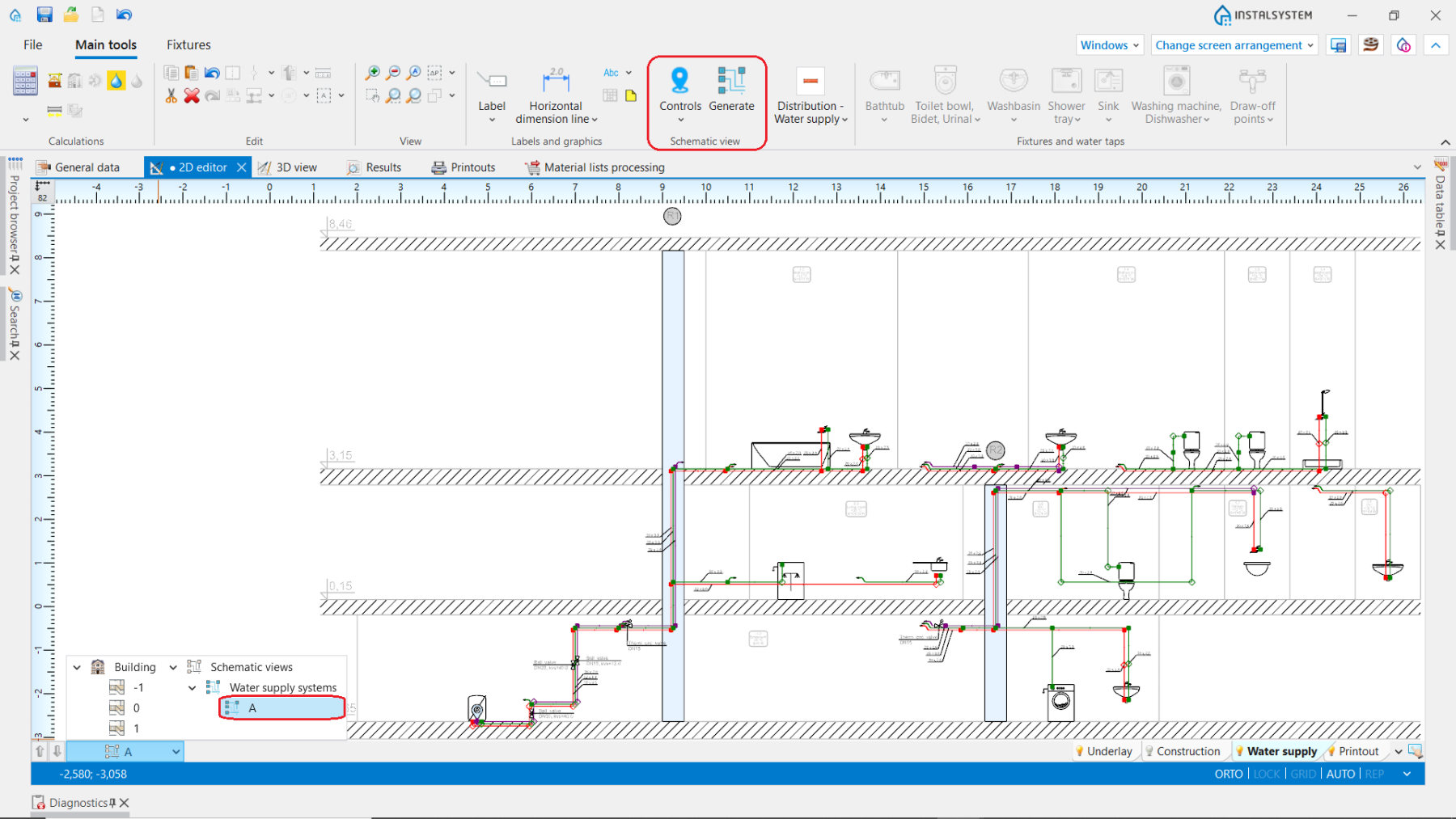 Designing of water supply system installation - HelpSystem