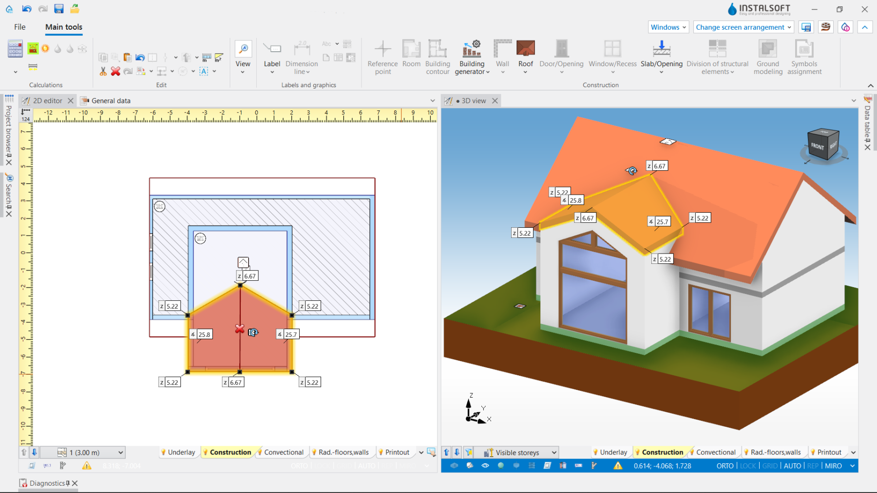 Preparation of building structure - Roof modeling - Creation of dormers ...