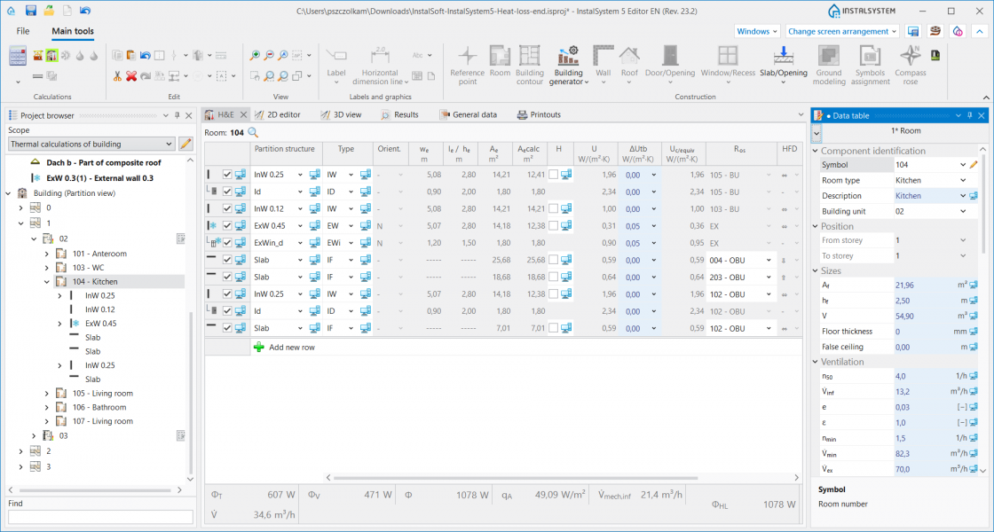 Design heat load in residental building (example for the lesson ...