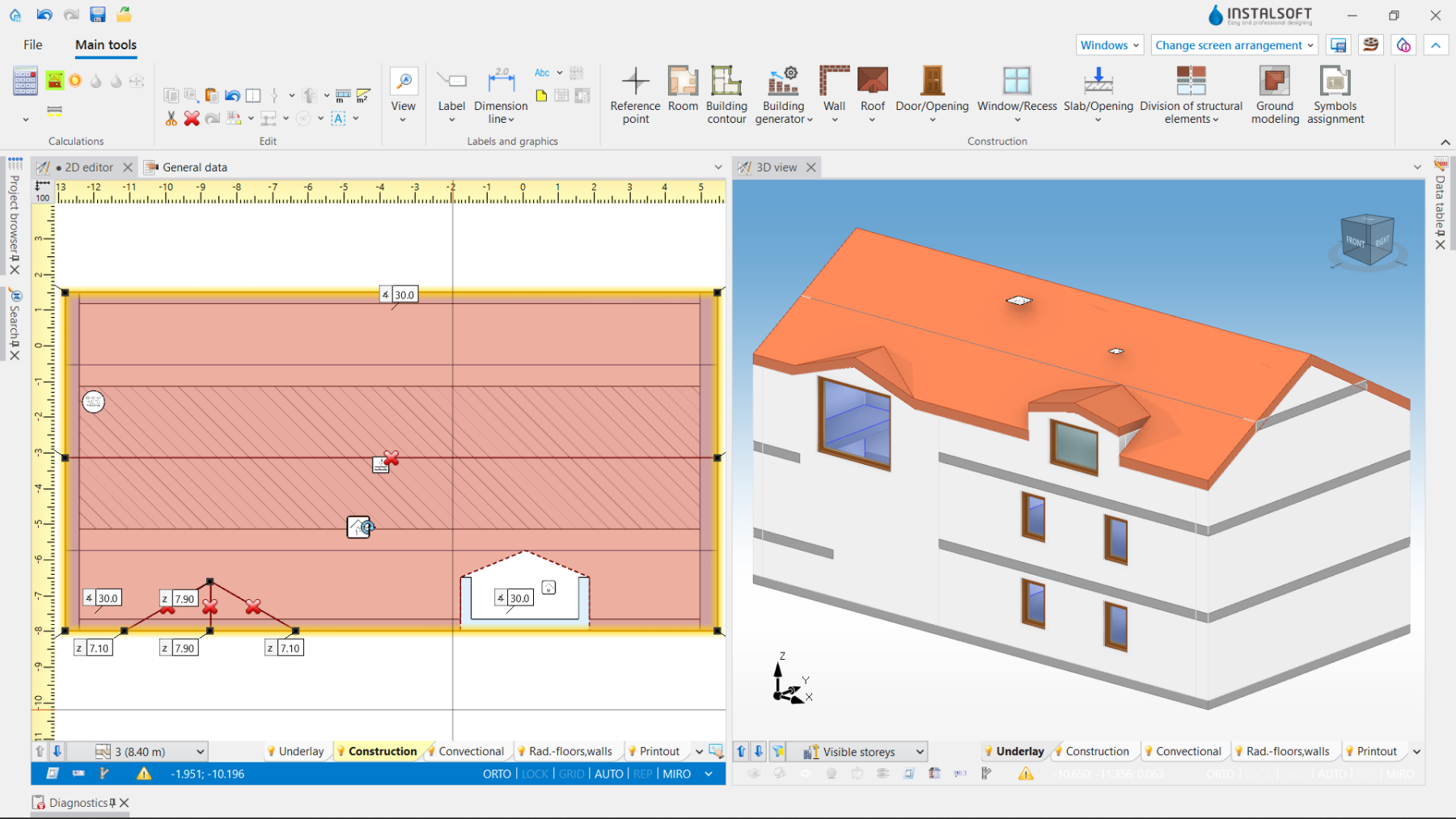 Preparation of building structure - Roof modeling - Creation of dormers ...