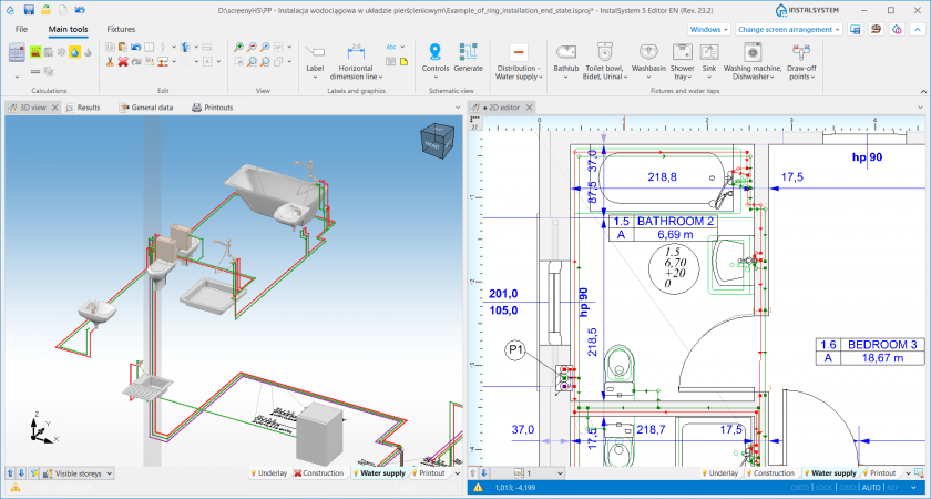 Water supply loop system in residential building (example for the ...