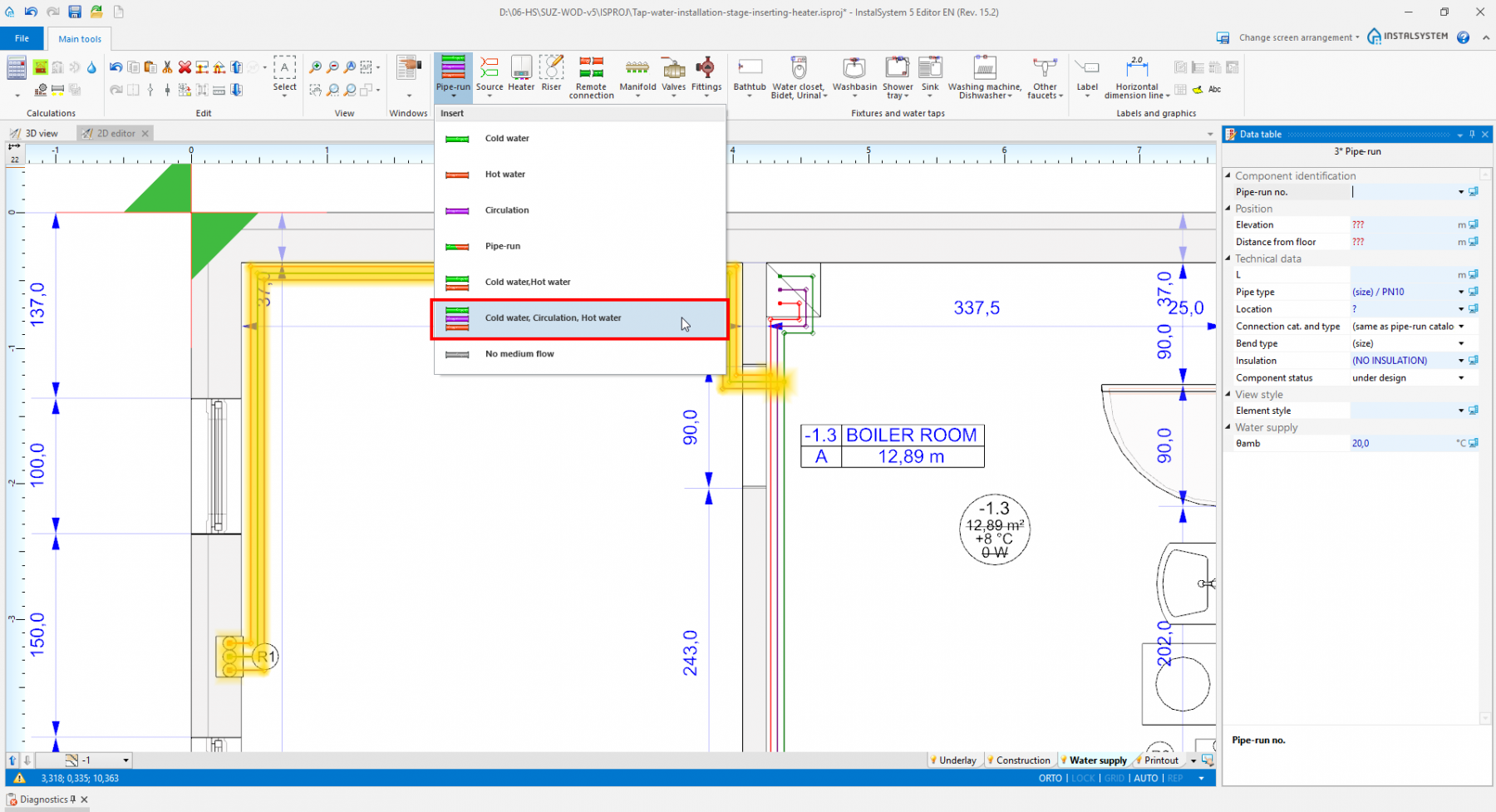 Designing of water supply system installation - HelpSystem