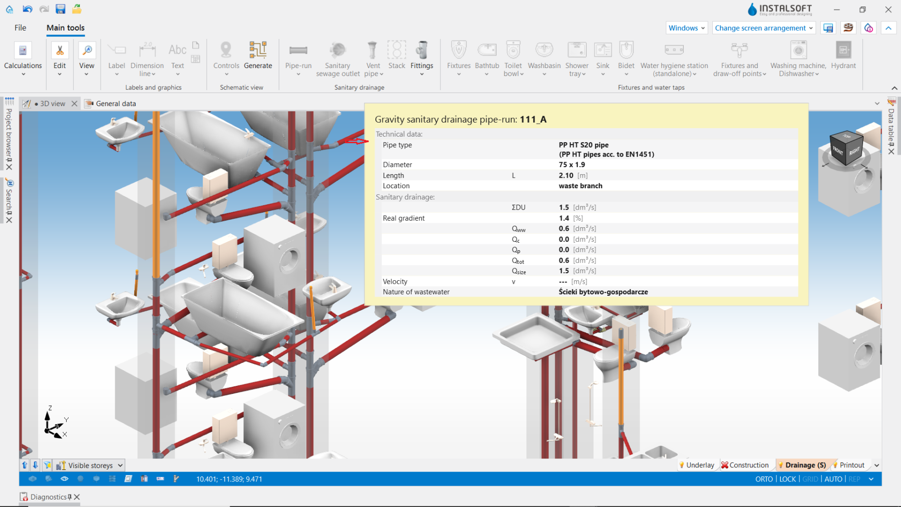 Designing gravity sanitary sewage installations - HelpSystem